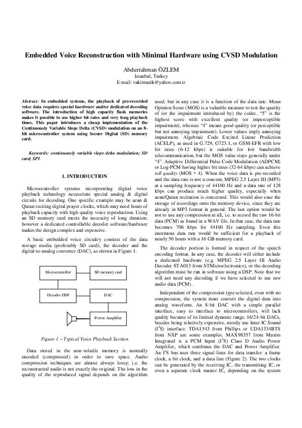 Pdf Embedded Voice Reconstruction With Minimal Hardware Using Cvsd