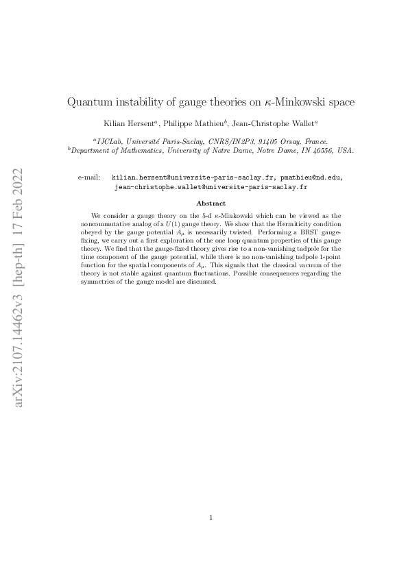(PDF) Quantum instability of gauge theories on $\kappa$-Minkowski space