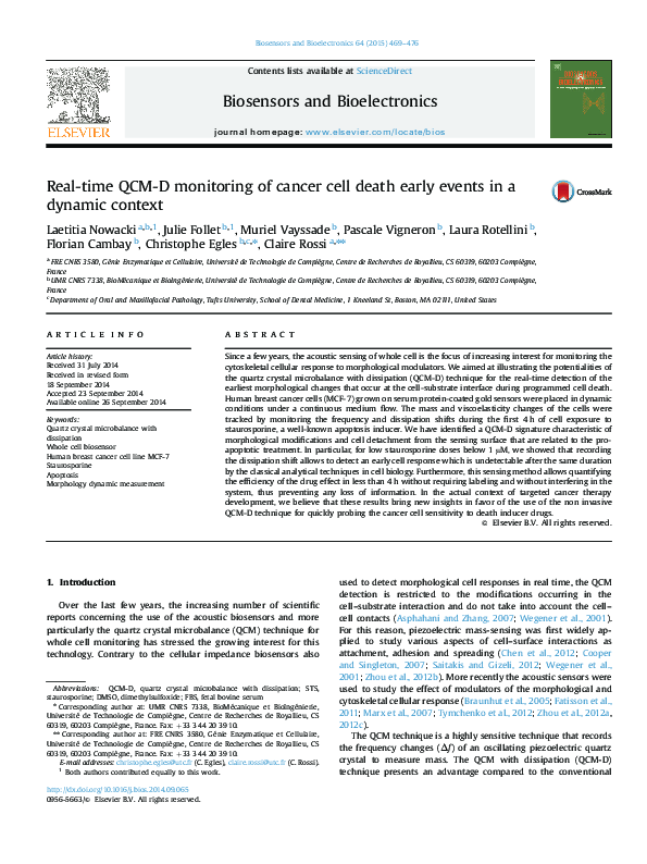 (PDF) Real-time QCM-D monitoring of cancer cell death early events in a ...