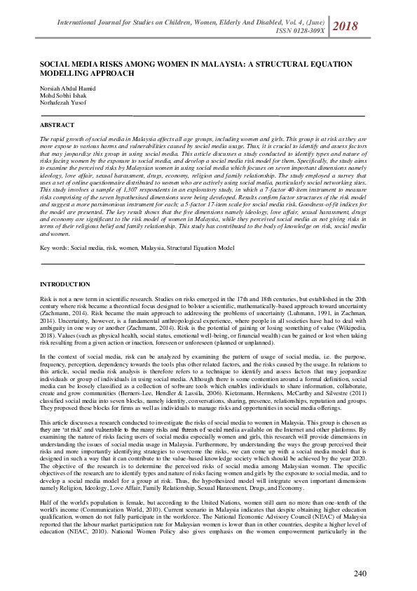 (PDF) Social Media Risks Among Women in Malaysia: A Structural Equation ...