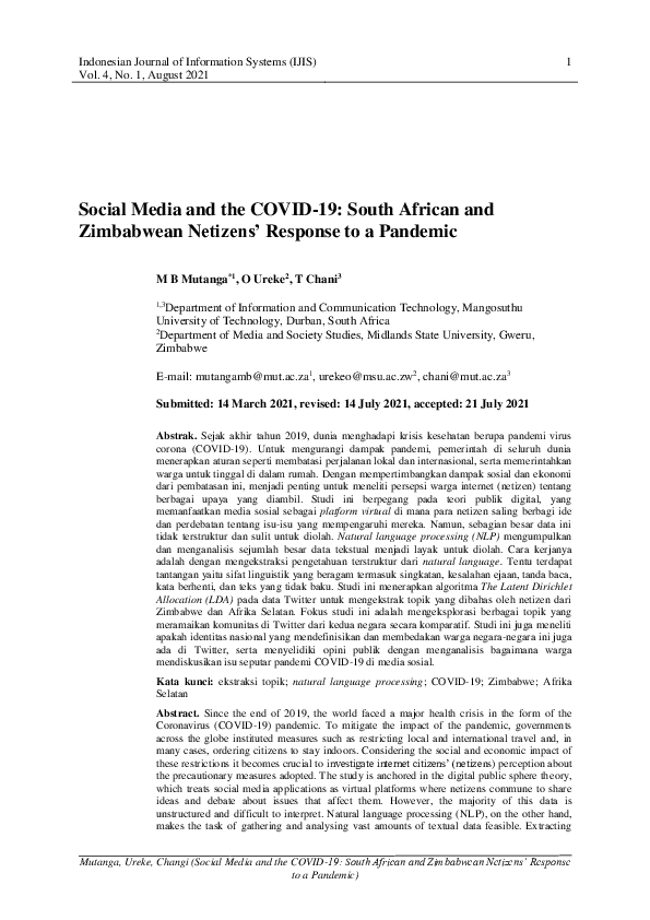 (PDF) Social Media and the COVID-19: South African and Zimbabwean ...
