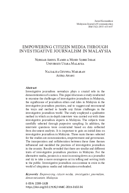 (PDF) Empowering Citizen Media Through Investigative Journalism in Malaysia