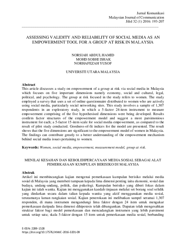 (PDF) Assessing Validity and Reliability of Social Media as An ...