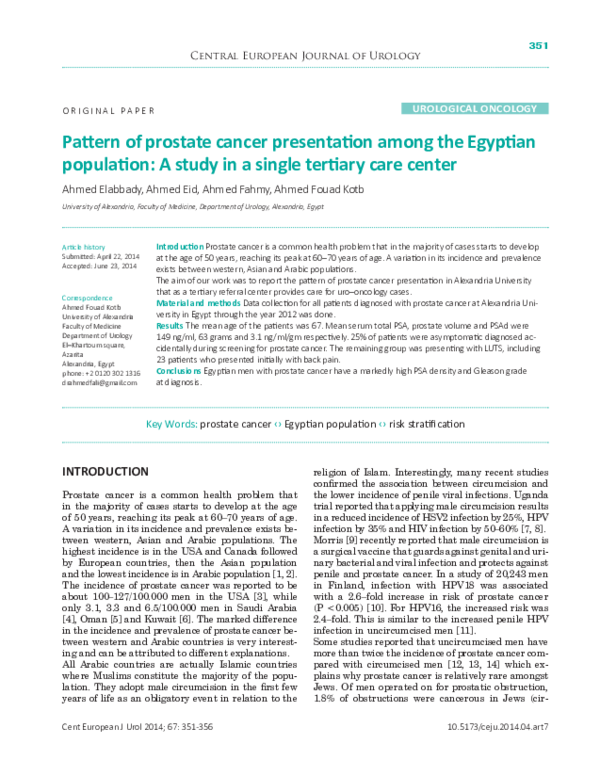 (PDF) Pattern of Prostate Cancer Presentation among Egyptian population ...
