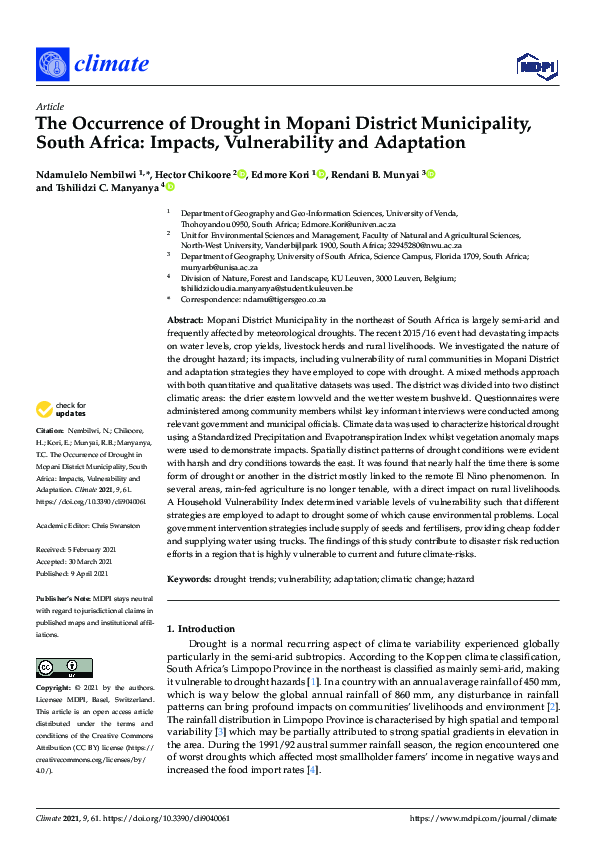 (PDF) The Occurrence of Drought in Mopani District Municipality, South ...