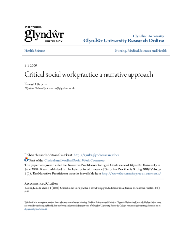 (PDF) Critical social work practice a narrative approach