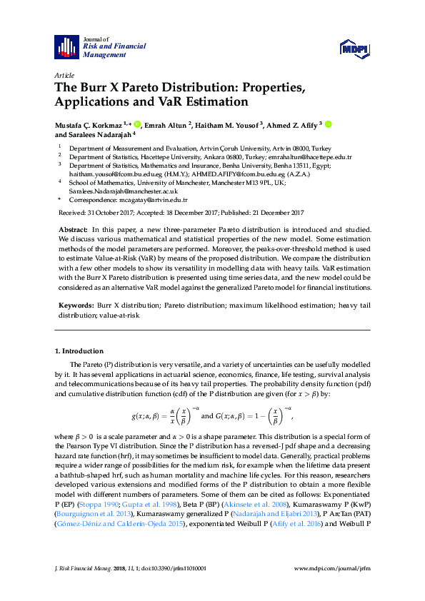 (PDF) The Burr X Pareto Distribution: Properties, Applications and VaR ...