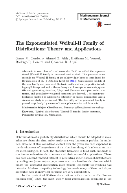 (PDF) The Exponentiated Weibull-H Family of Distributions: Theory and Applications | Ahmed Afify ...