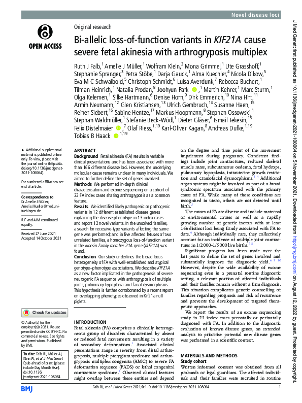 (PDF) Bi-allelic loss-of-function variants in KIF21A cause severe fetal ...