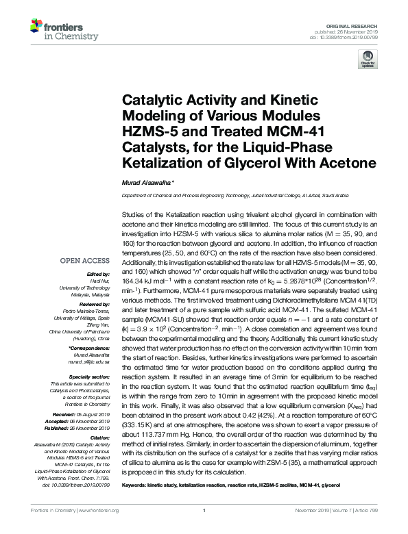 (PDF) Catalytic Activity and Kinetic Modeling of Various Modules HZMS-5 ...