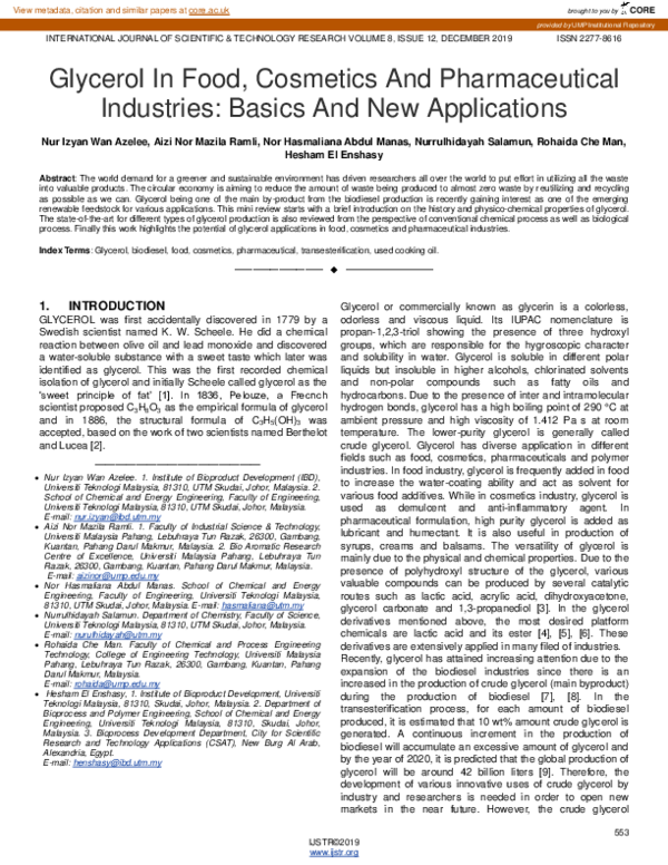 (PDF) Glycerol In Food, Cosmetics And Pharmaceutical Industries: Basics ...