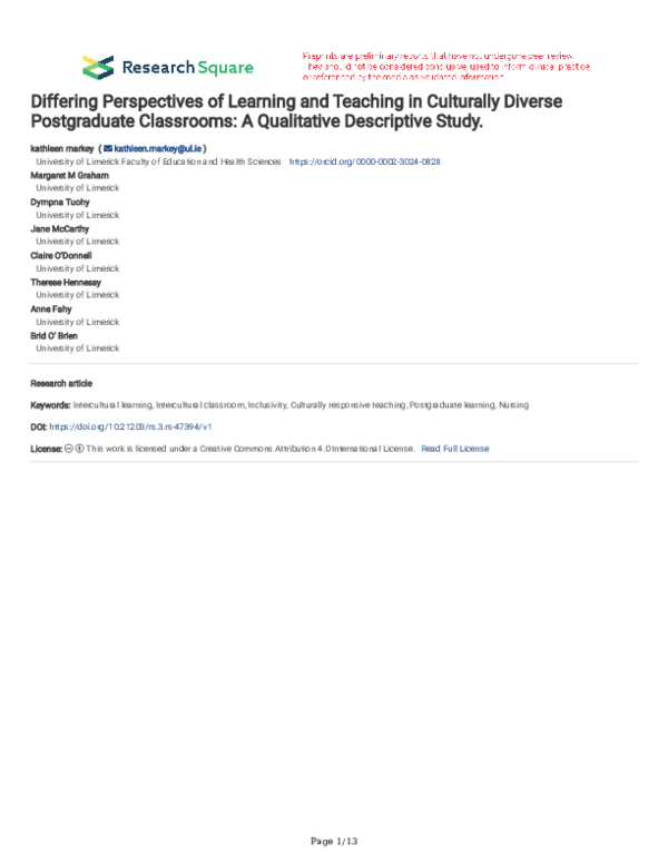 (PDF) Differing Perspectives of Learning and Teaching in Culturally ...