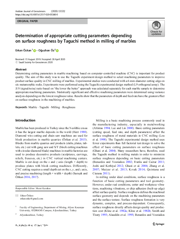 Pdf Determination Of Appropriate Cutting Parameters Depending On