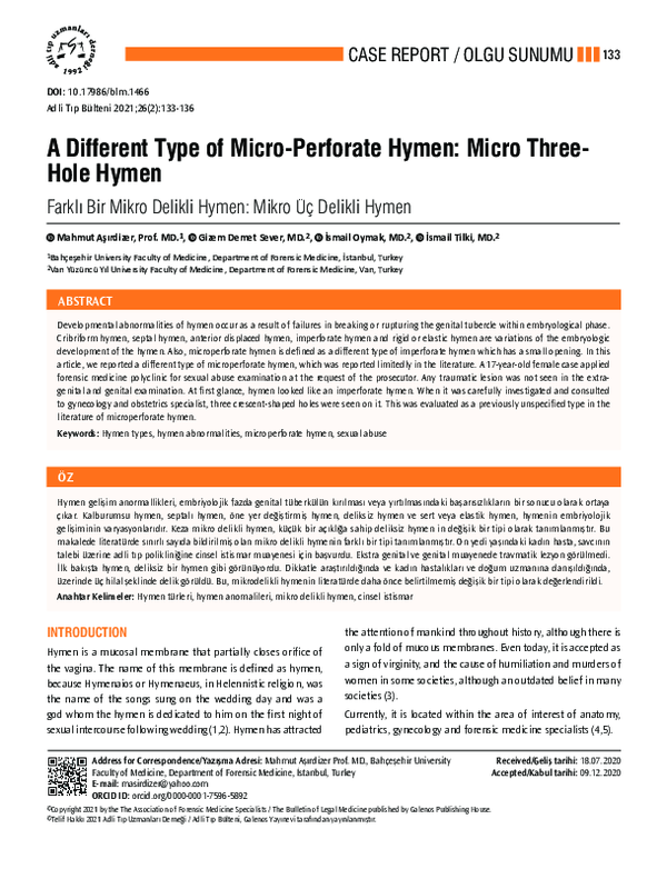 (PDF) A Different Type of Micro-Perforate Hymen: Micro Three- Hole Hymen