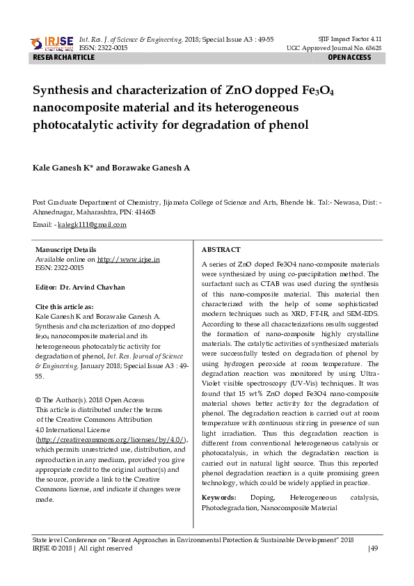 (PDF) Synthesis and characterization of ZnO dopped Fe 3 O 4 ...