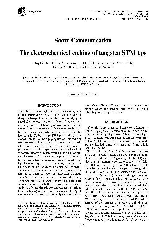 (PDF) Short CommunicationThe electrochemical etching of tungsten STM tips