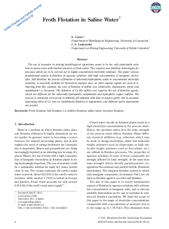 (PDF) Froth Flotation in Saline Water