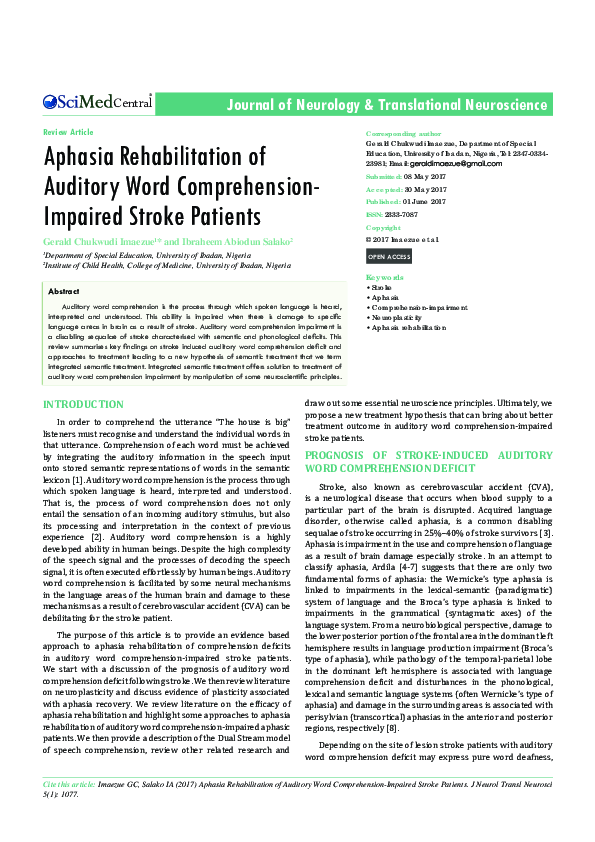 (PDF) Aphasia Rehabilitation of Auditory Word Comprehension-Impaired ...