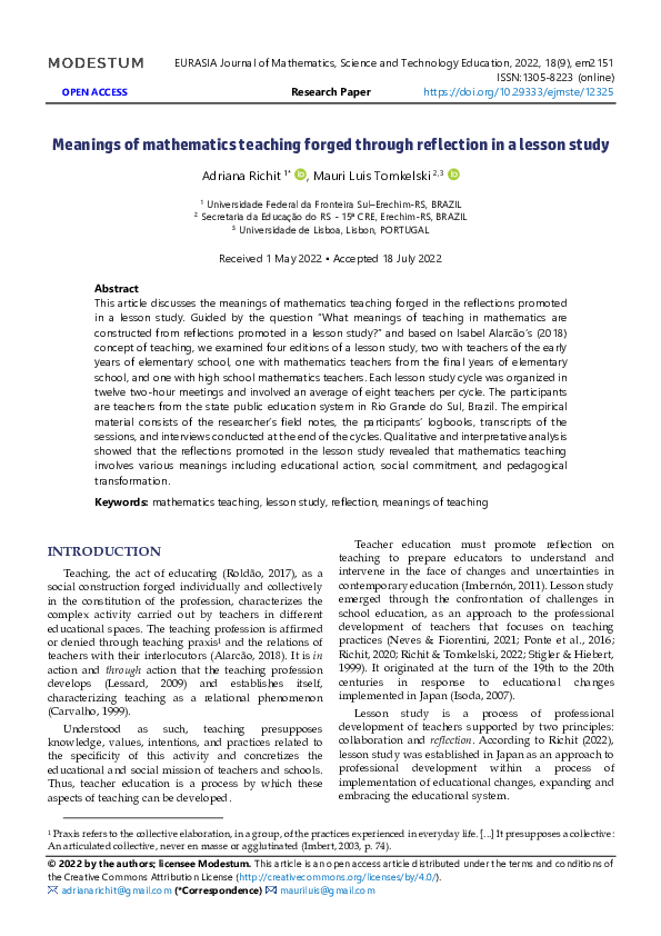 Pdf Meanings Of Mathematics Teaching Forged Through Reflection In A