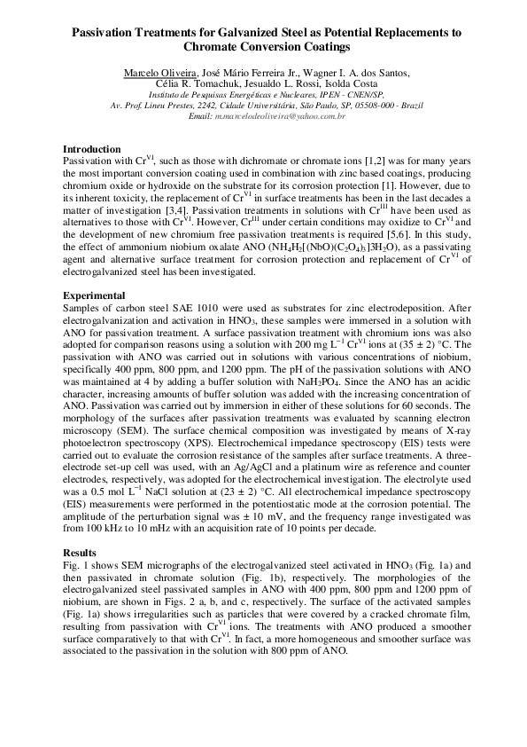 (PDF) Passivation Treatments for Galvanized Steel as Potential ...