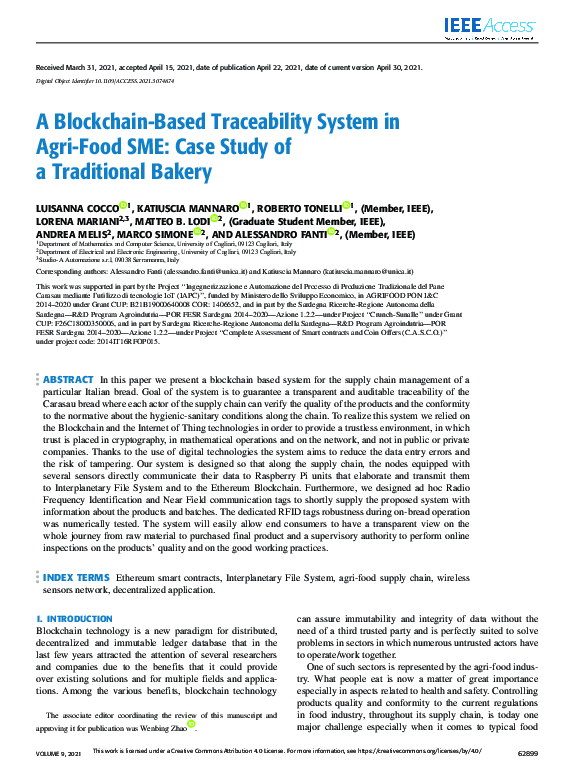 (PDF) A Blockchain-Based Traceability System in Agri-Food SME: Case Study of a Traditional Bakery