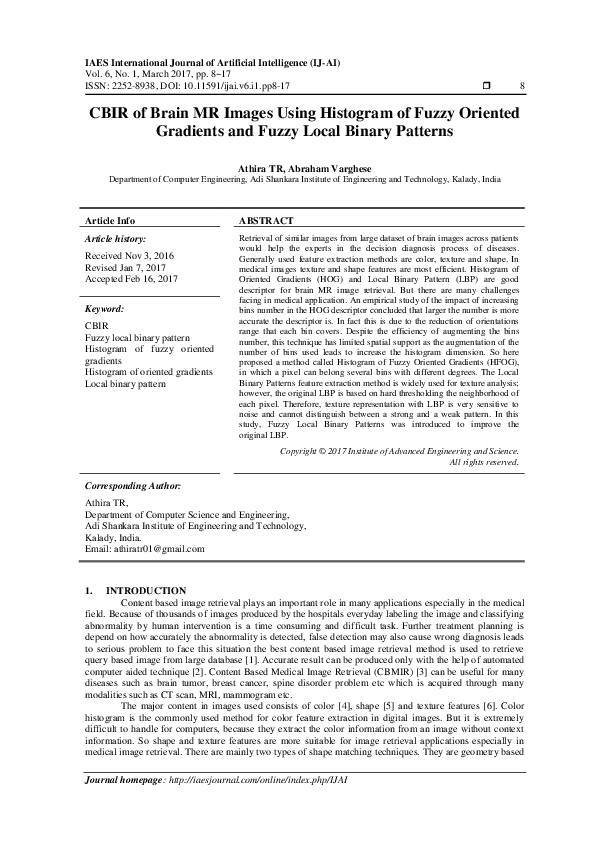 Pdf Cbir Of Brain Mr Images Using Histogram Of Fuzzy Oriented