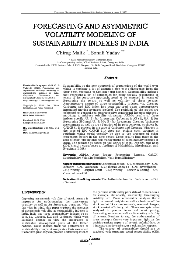 Pdf Forecasting And Asymmetric Volatility Modeling Of Sustainability