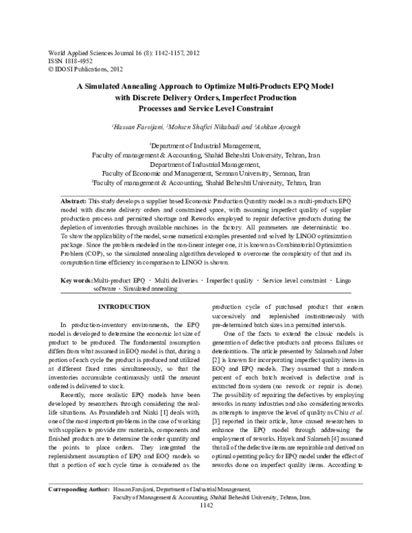 (PDF) A Simulated Annealing Approach to Optimize Multi-Products EPQ Model with Discrete Delivery ...