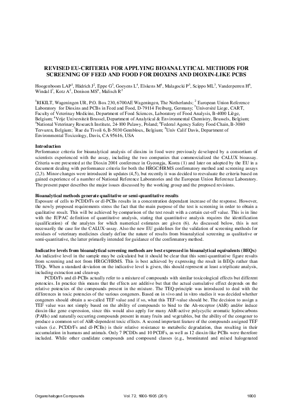 (PDF) Revised Eu-Criteria for Applying Bioanalytical Methods for Screening of Feed and Food for ...