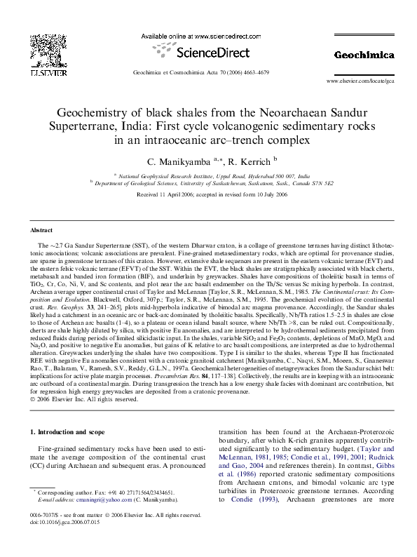 (PDF) Geochemistry of black shales from the Neoarchaean Sandur ...