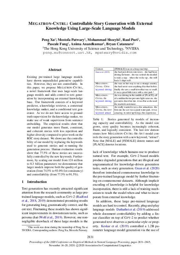 (PDF) MEGATRON-CNTRL: Controllable Story Generation with External ...