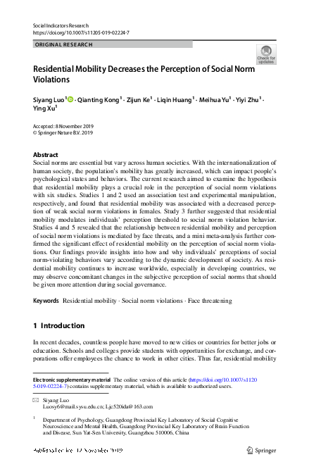 (PDF) Residential Mobility Decreases the Perception of Social Norm Violations