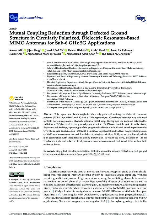 Pdf Mutual Coupling Reduction Through Defected Ground Structure In