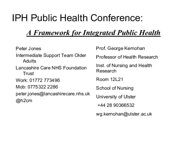 (PDF) A Framework for Integrated Public Health | George Kernohan ...
