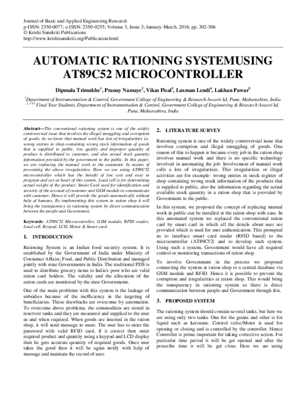 (PDF) Automatic Rationing Systemusing AT89C52 Microcontroller