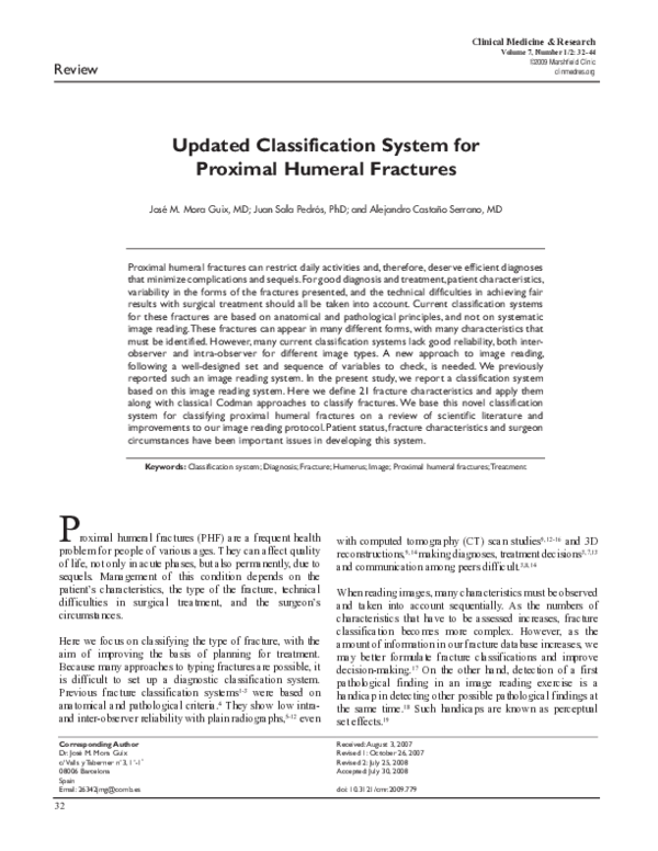 (PDF) Updated Classification System for Proximal Humeral Fractures