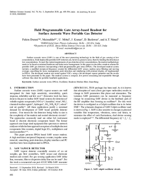(PDF) Field Programmable Gate Array based Readout for Surface Acoustic Wave Portable Gas Detector