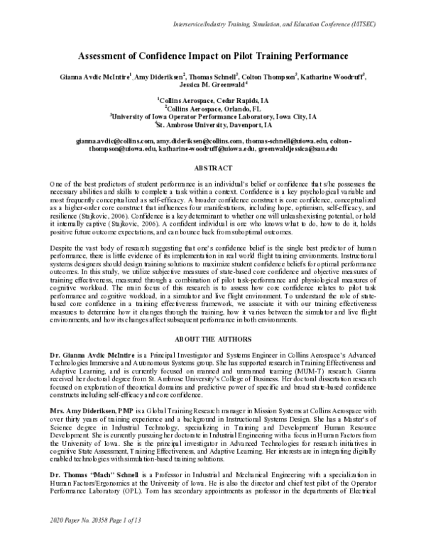 (PDF) Assessment of Confidence Impact on Pilot Training Performance