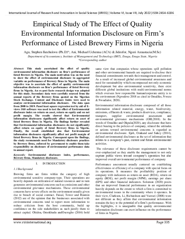 (PDF) Empirical Study of The Effect of Quality Environmental Information Disclosure on Firm's ...
