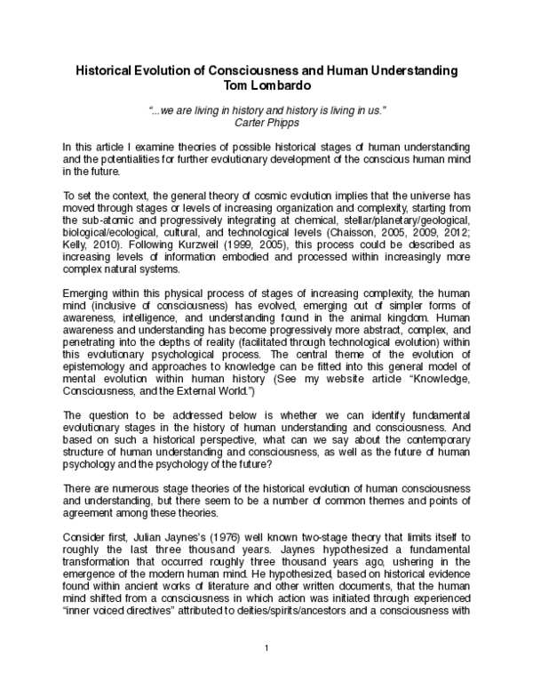 (PDF) Historical Evolution of Consciousness and Human Understanding