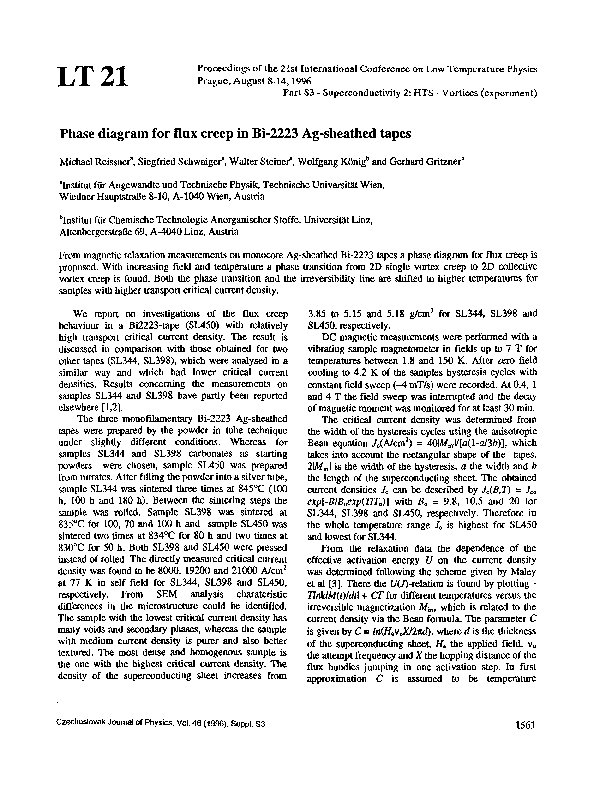 (PDF) Phase diagram for flux creep in Bi-2223 Ag-sheathed tapes