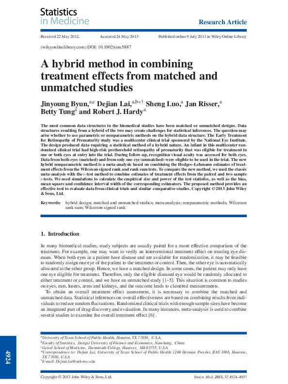 (PDF) A hybrid method in combining treatment effects from matched and ...