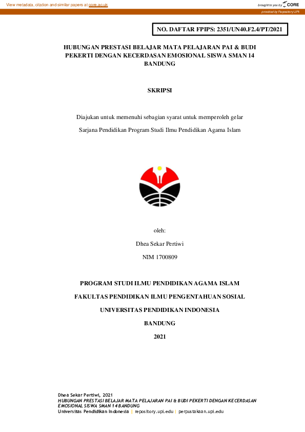 (PDF) Hubungan Prestasi Belajar Mata Pelajaran Pai & Budi Pekerti Dengan Kecerdasan Emosional ...