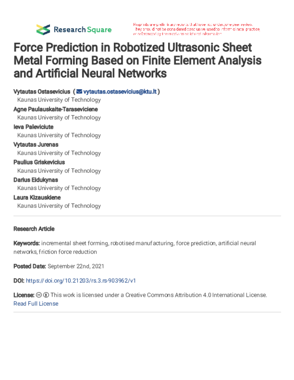 (PDF) Force Prediction in Robotized Ultrasonic Sheet Metal Forming Based on Finite Element ...
