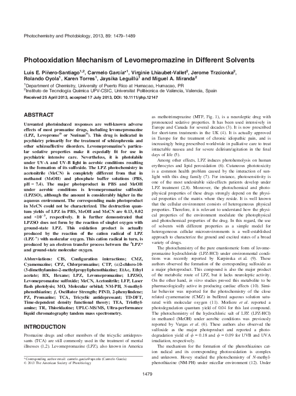 (PDF) Photooxidation Mechanism of Levomepromazine in Different Solvents