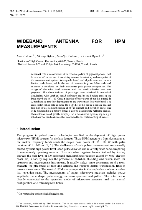 (PDF) Wideband Antenna for HPM Measurements