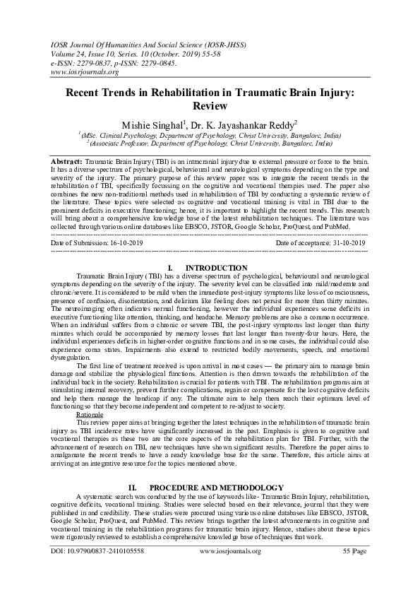 (PDF) Recent Trends in Rehabilitation in Traumatic Brain Injury: Review