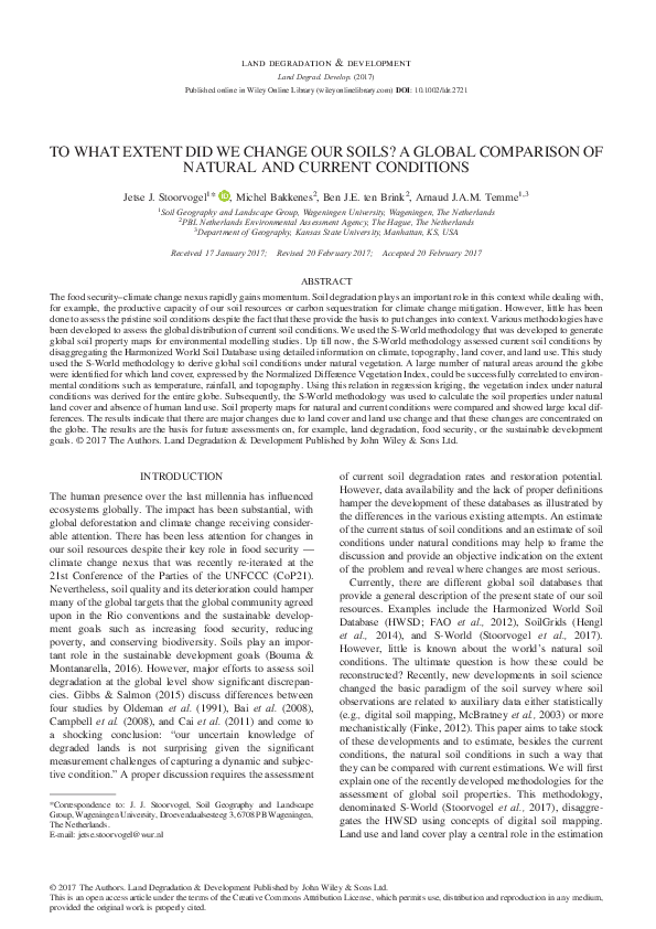 (PDF) To What Extent Did We Change Our Soils? A Global Comparison of ...