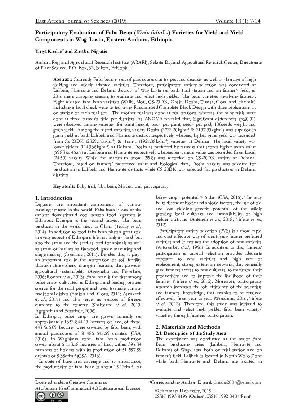 (PDF) Participatory Evaluation of Faba Bean (Vicia faba L.) Varieties for Yield and Yield ...