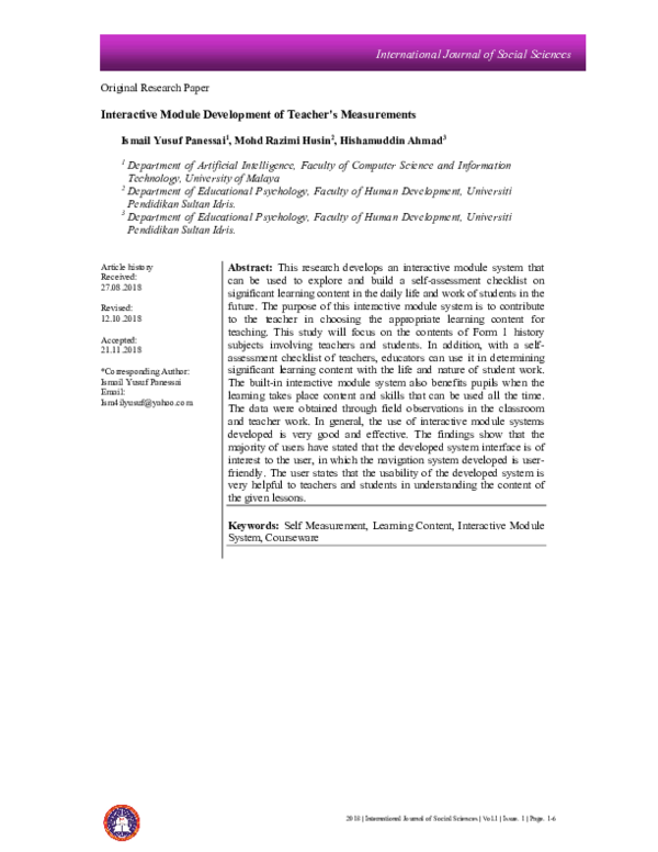 (PDF) Interactive Module Development of Teacher's Measurements